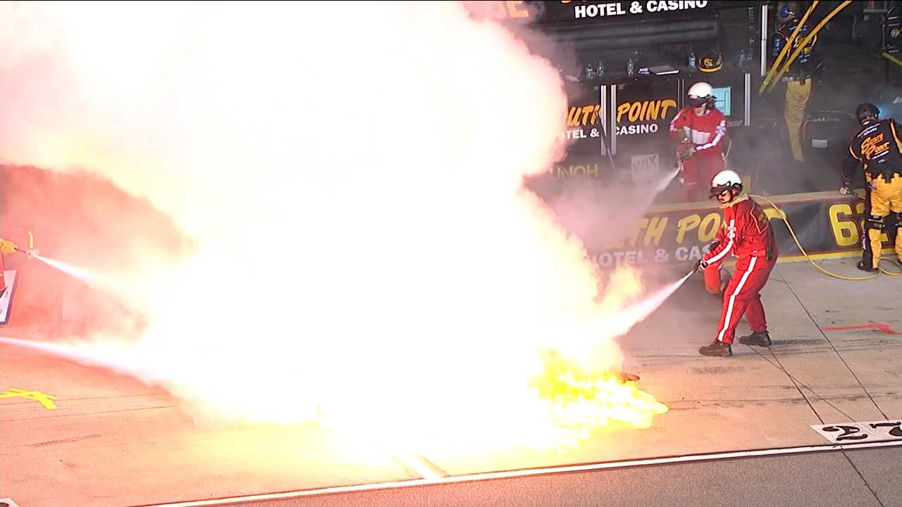 Flames engulf crew members during pit stop - Official Site Of NASCAR