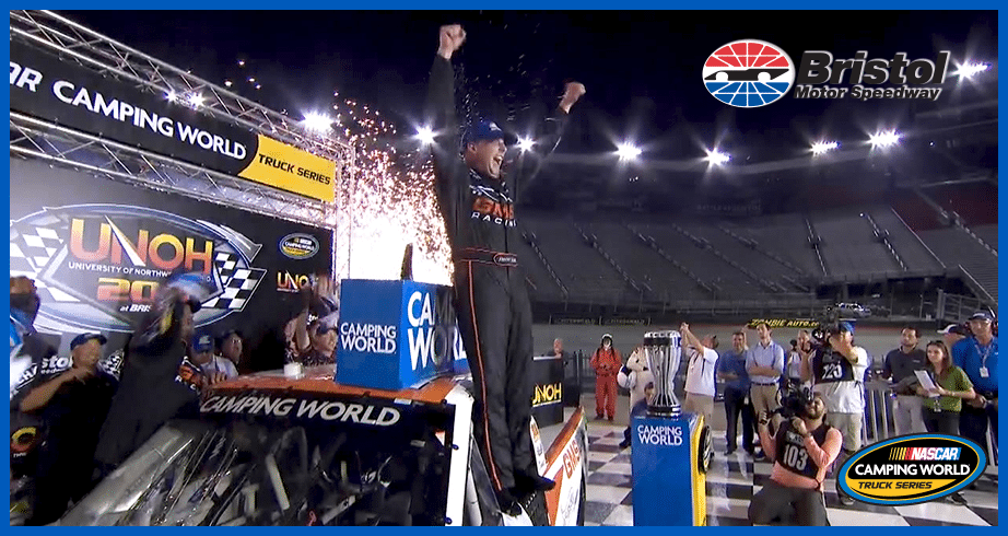 Johnny Sauter 'pumped up' in Victory Lane at Bristol | NASCAR.com