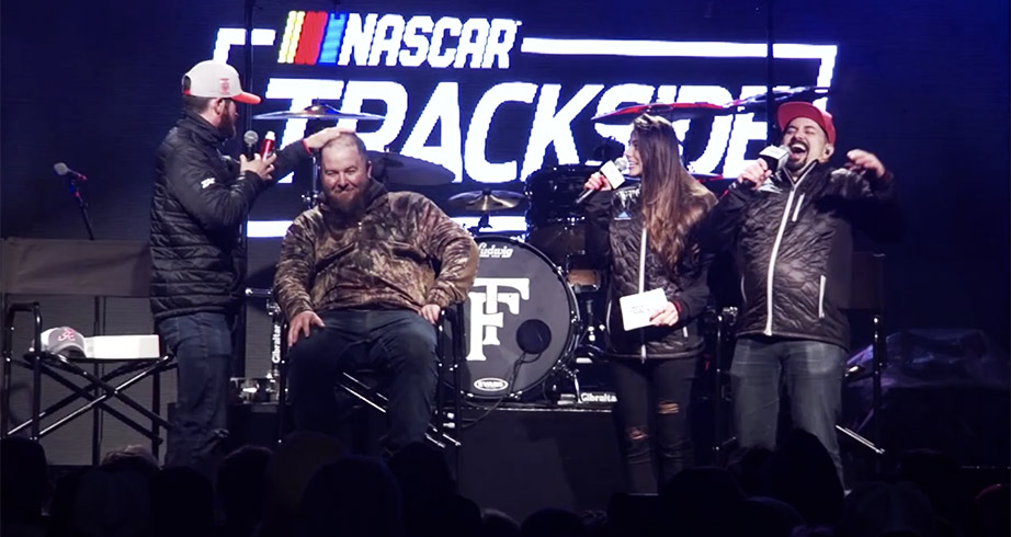 Corey LaJoie grooms a lucky fan on Trackside Live | NASCAR.com
