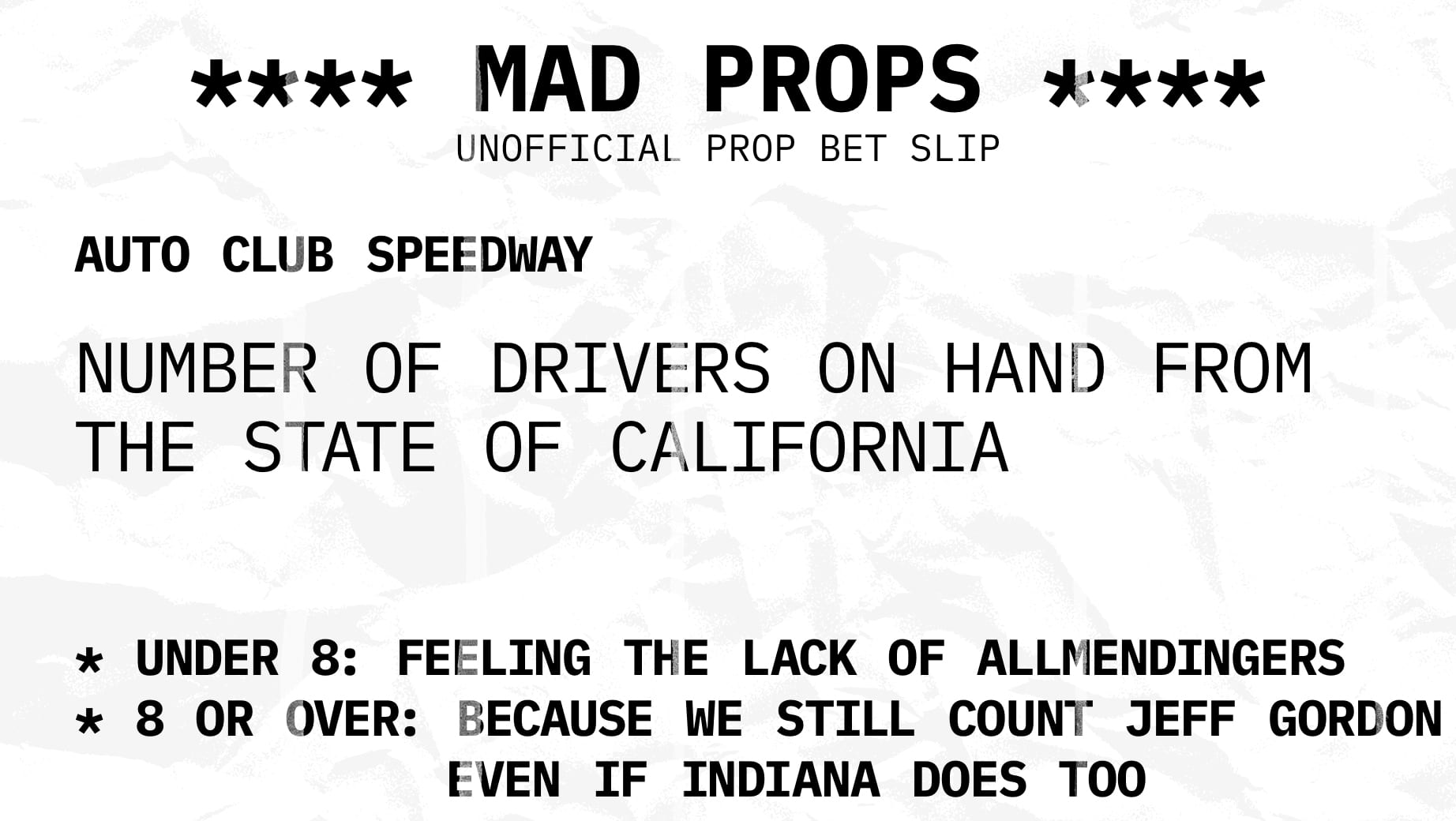Mad Props: Fake NASCAR prop bets for Auto Club | NASCAR.com