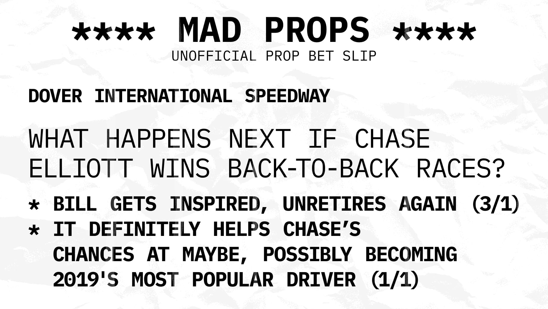 Mad Props: Weekly fake NASCAR prop bets for Dover | Official Site Of NASCAR