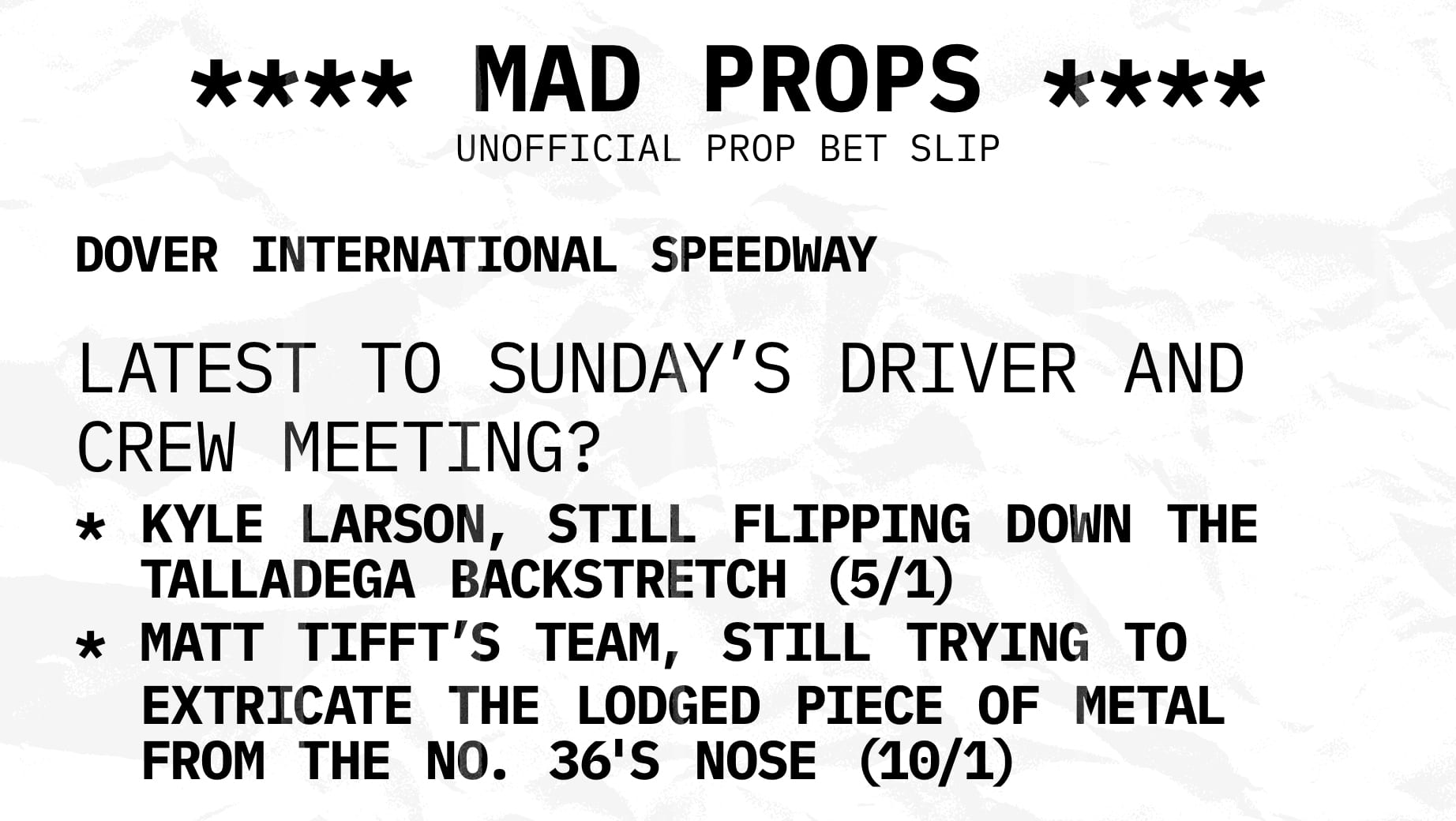 Mad Props: Weekly fake NASCAR prop bets for Dover | Official Site Of NASCAR