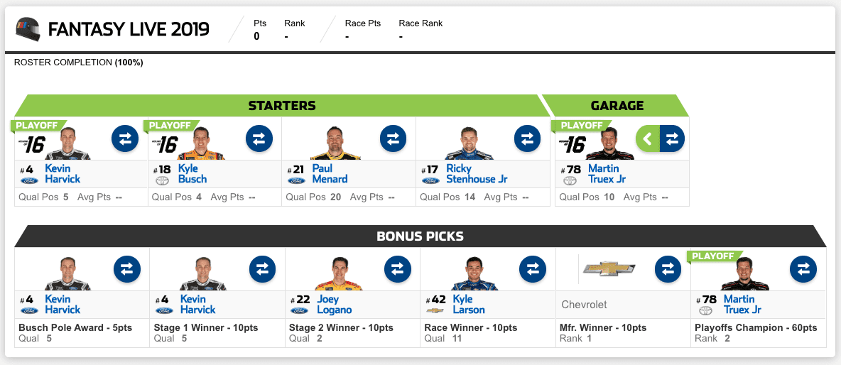 How Fantasy Live works for 2019 NASCAR Playoffs | NASCAR.com