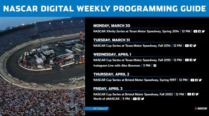 NASCAR Digital viewing guide for week of March 30 | NASCAR