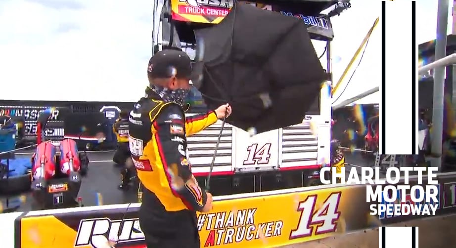 Rain-deer games? Clint Bowyer breaks Jamie Little's umbrella | NASCAR