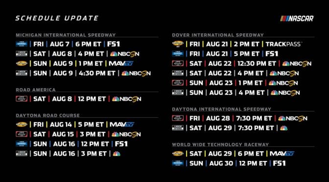 NASCAR reveals rest of 2020 regular-season schedule | NASCAR