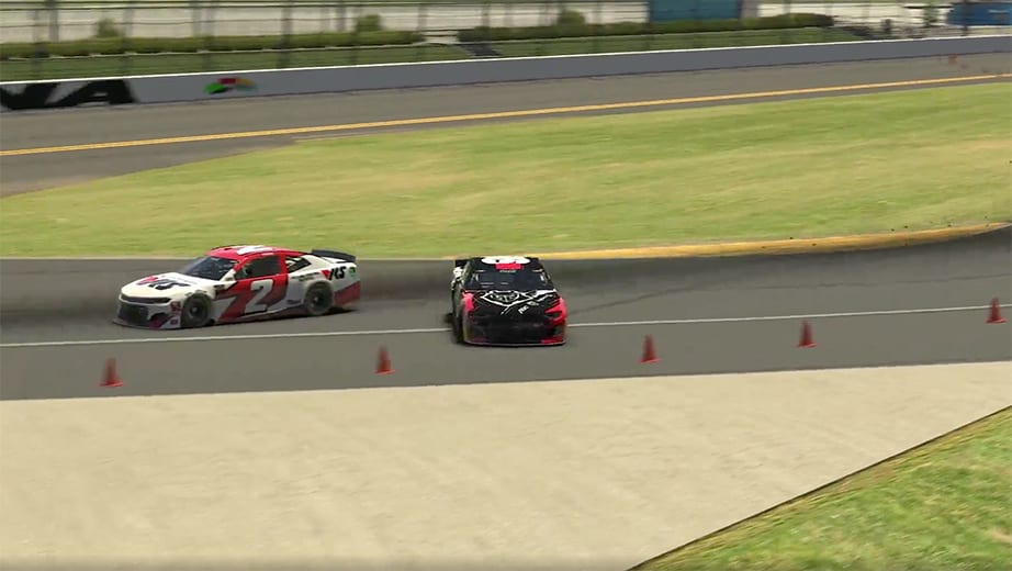 Ray Alfalla and Jarl Teien make contact in the bus stop | NASCAR