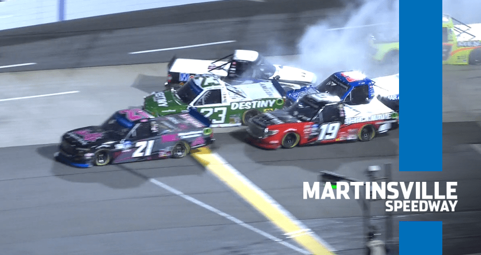 Raphael Lessard collects Brett Moffitt after losing lead | NASCAR