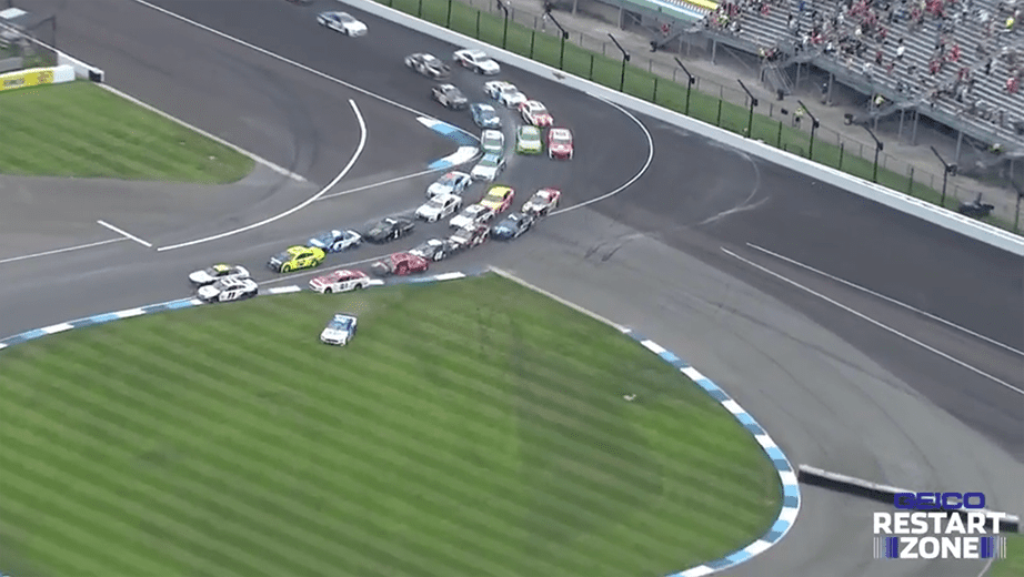 GEICO Restart Zone: Tight Turn 1 sets up wild finish at Indy | NASCAR