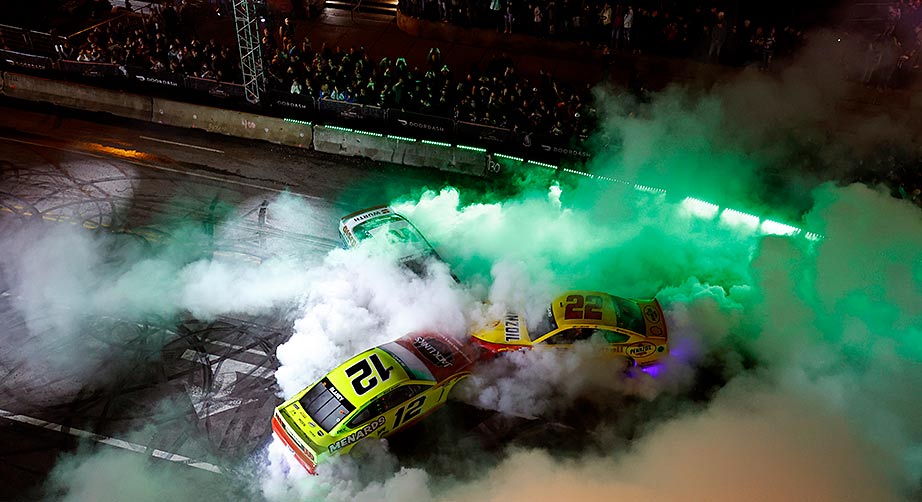 Penske creates three-headed monster burnout at Nashville | NASCAR