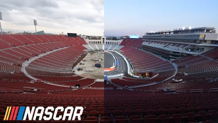 LA Memorial Coliseum race track built in 60 seconds | NASCAR