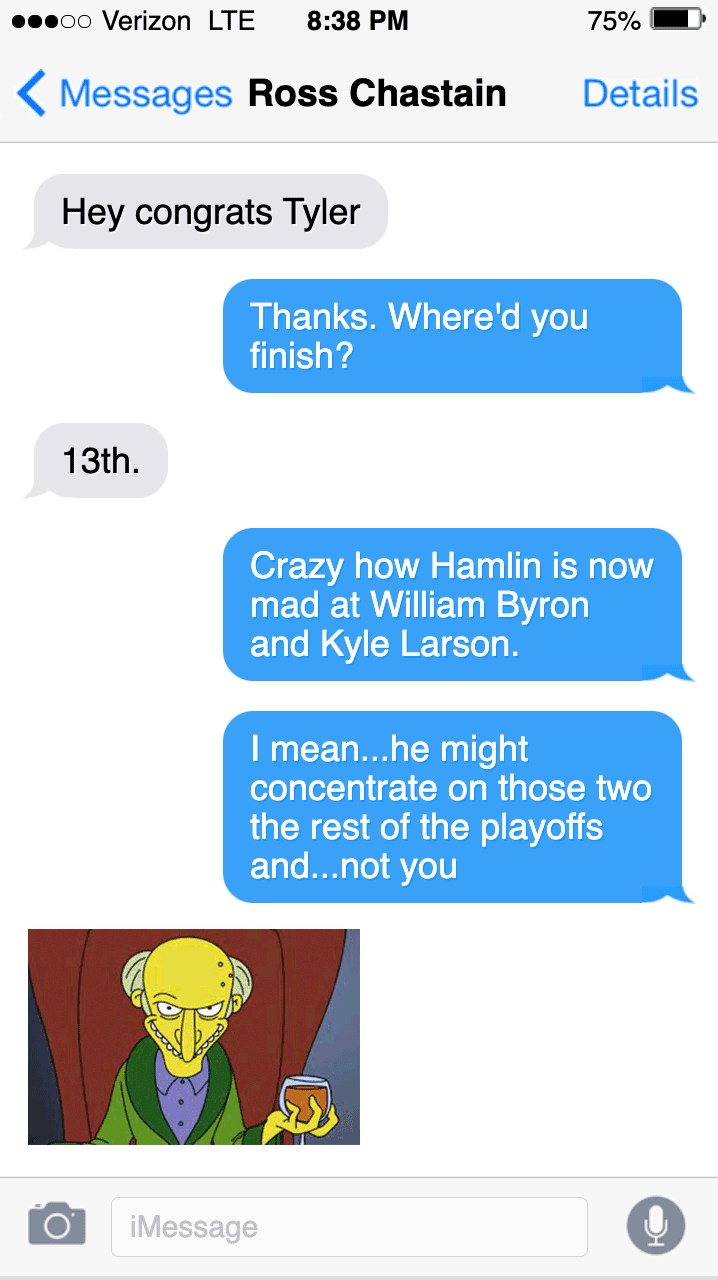 @nascarcasm: Fake texts to Texas winner Tyler Reddick | NASCAR
