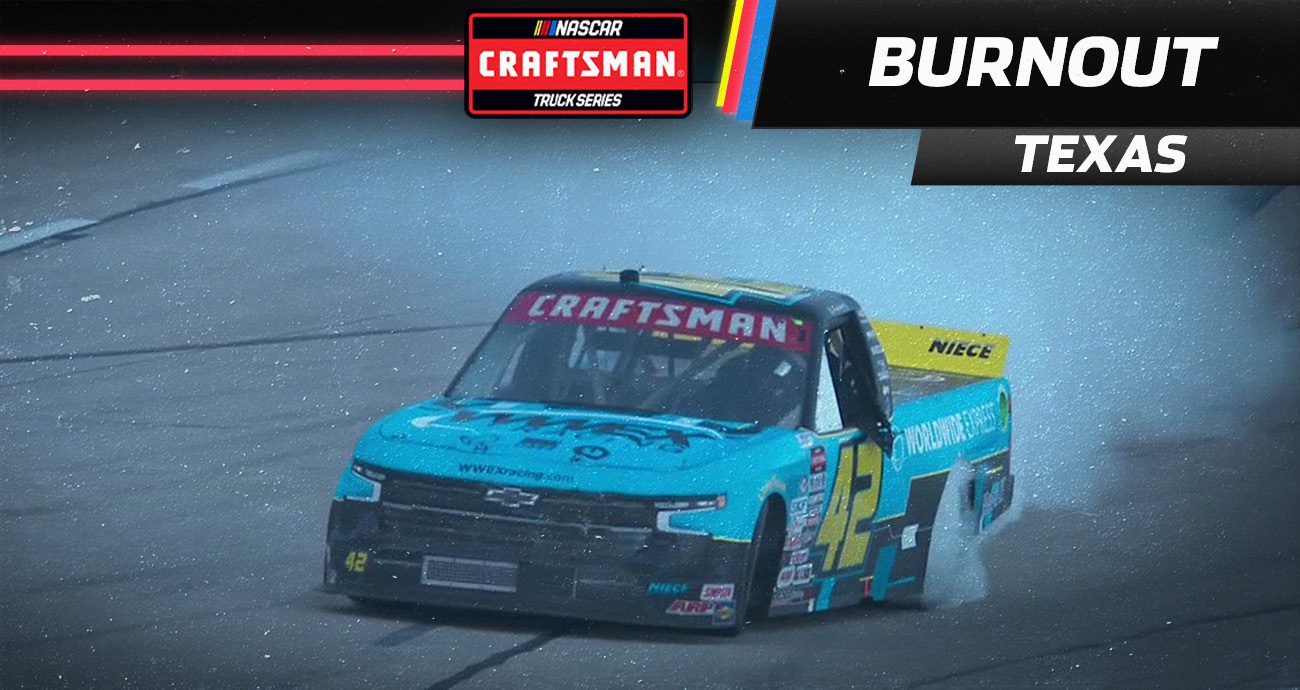 Carson Hocevar celebrates first career win with burning rubber - NASCAR