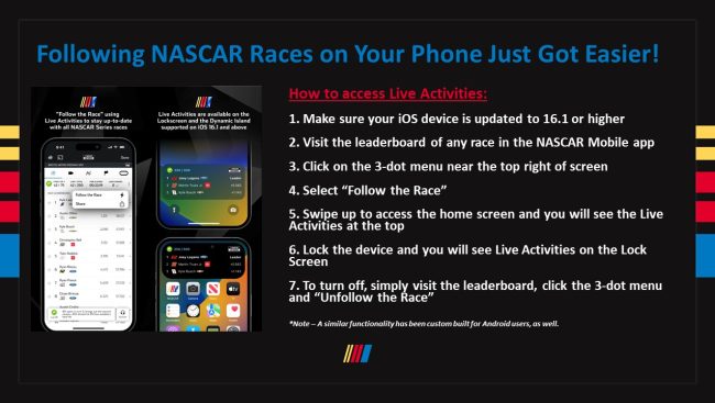 NASCAR Mobile Live Activities launches for iOS devices | NASCAR