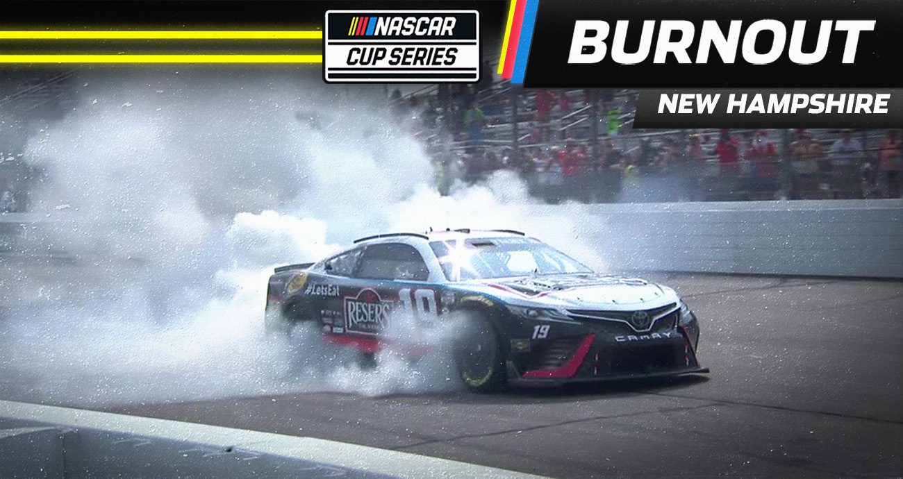 MTJ celebrates his first win at NHMS with a burnout - NASCAR