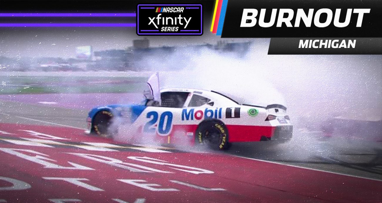 Nemechek displays '200' flag during burnout at Michigan | NASCAR
