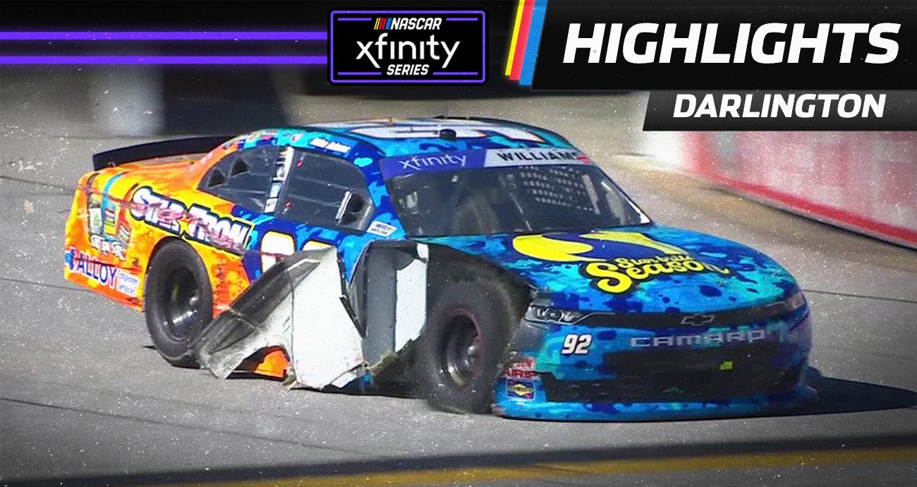 Josh Williams blows a tire in Darlington's Turn 1 - NASCAR