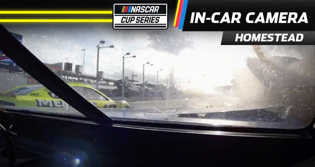 In-car: Kyle Larson bashes into barrels entering pit road - NASCAR