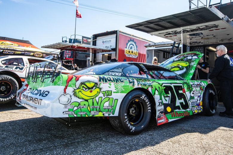 Christmas themed race cars at the Snowball Derby - Official Site Of NASCAR