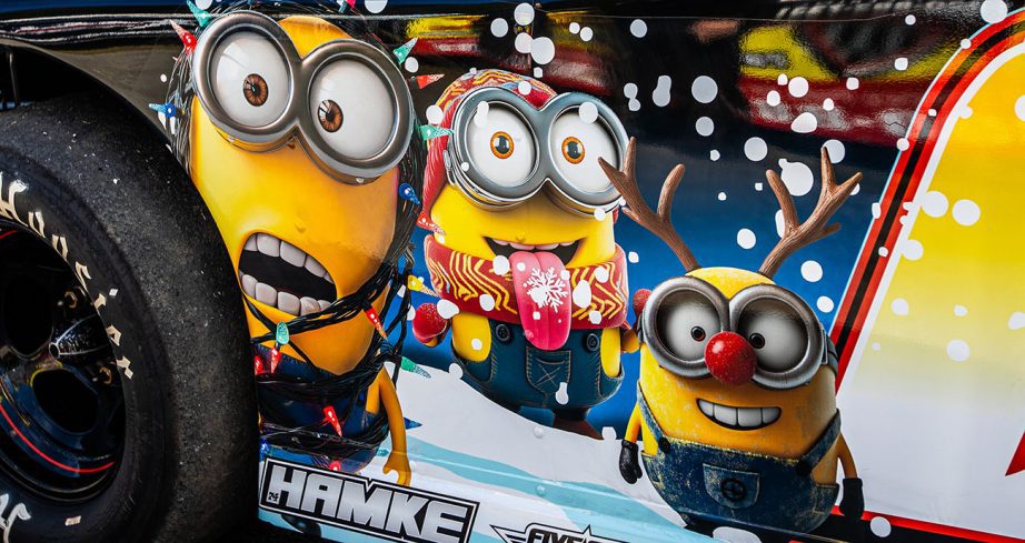 Christmas themed race cars at the Snowball Derby - Official Site Of NASCAR