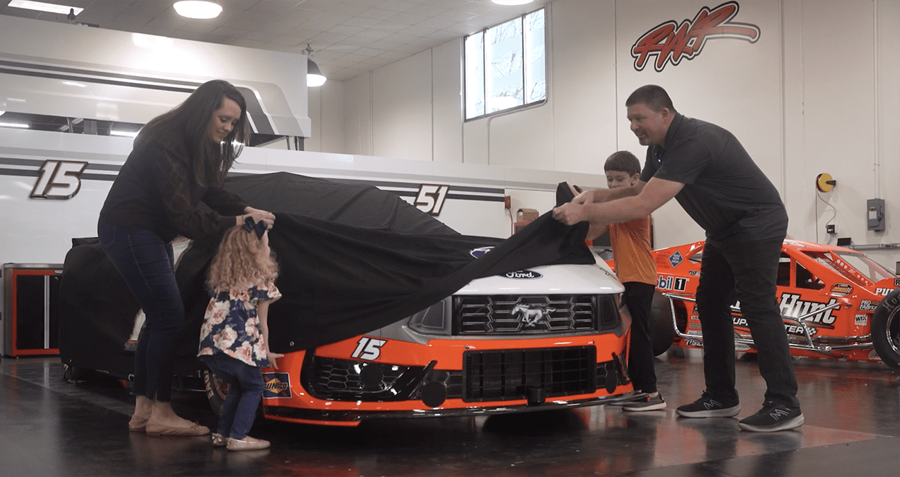 Tim Brown and family unveil Cup car for the Clash at Bowman Gray