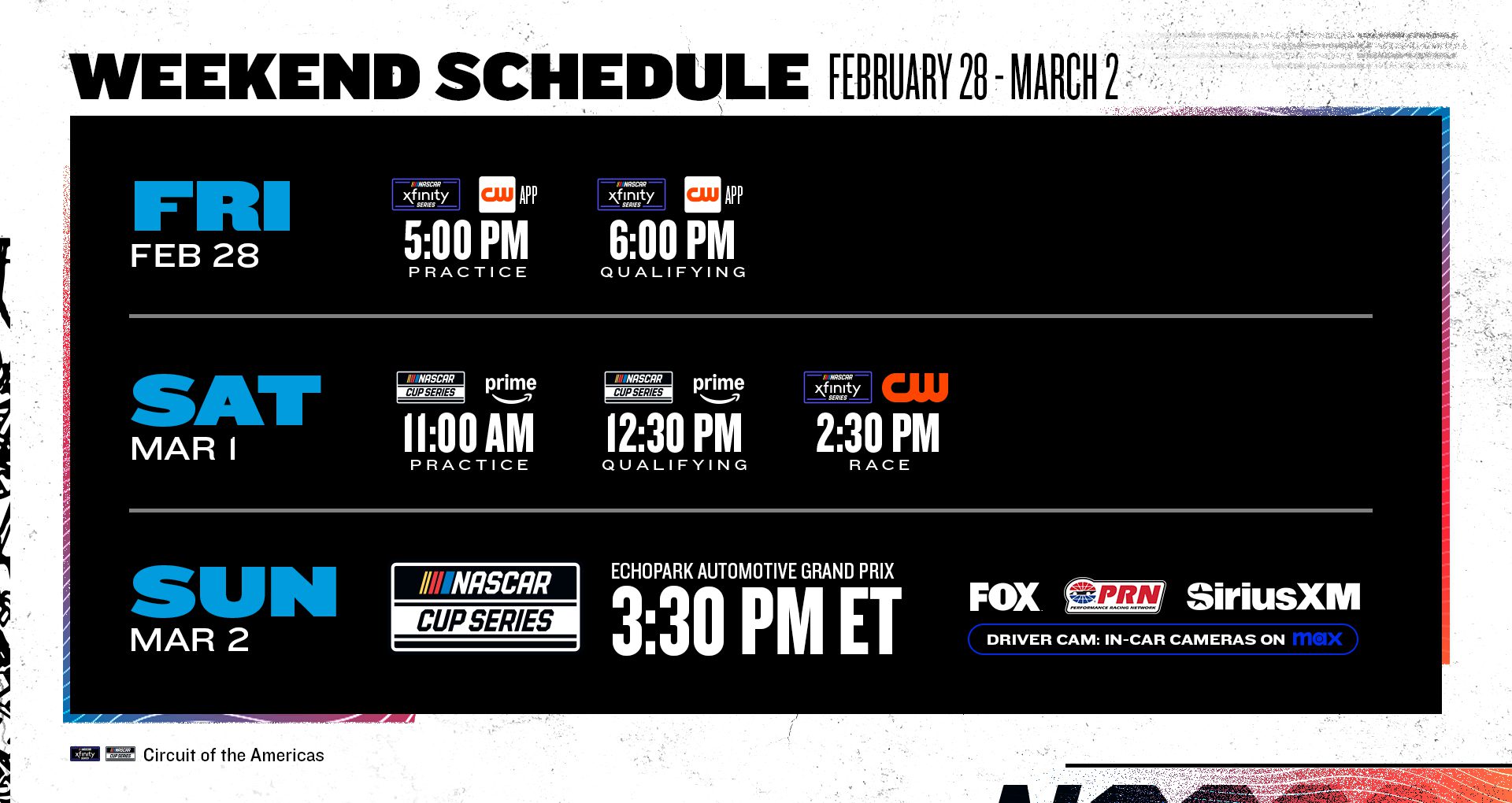 Weekend schedule for 2025 Circuit of The Americas | NASCAR