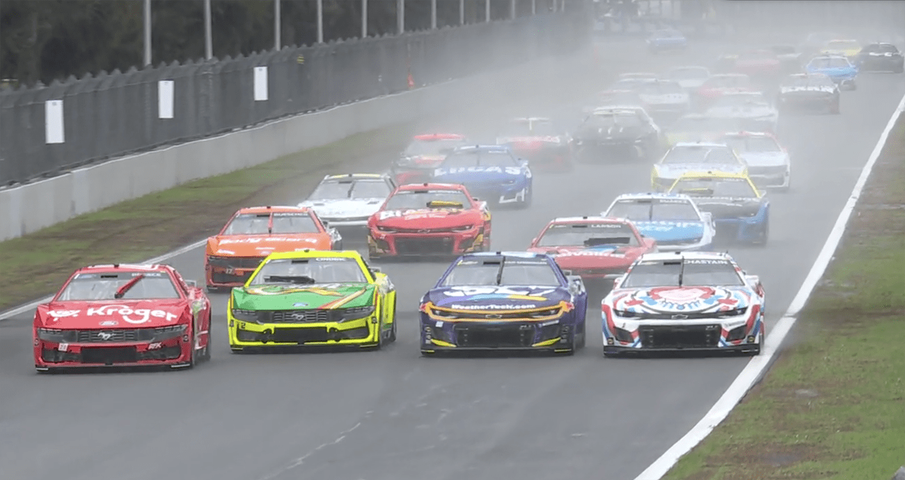 Racing in the rain! Cup cars battle on wet-weather tires | NASCAR