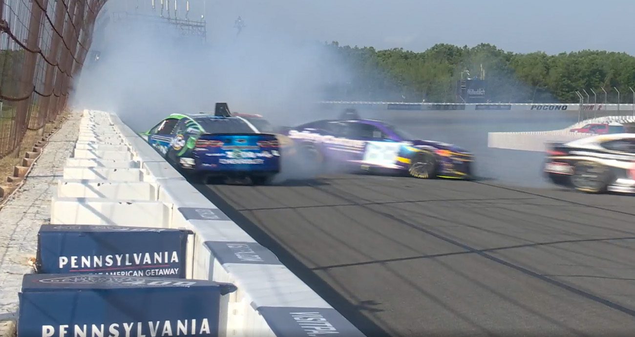 Multicar crash triggered as Busch gets loose off Turn 2 - NASCAR