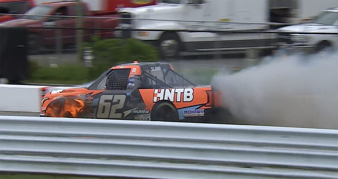 No. 62 truck catches fire at Lime Rock during practice - NASCAR