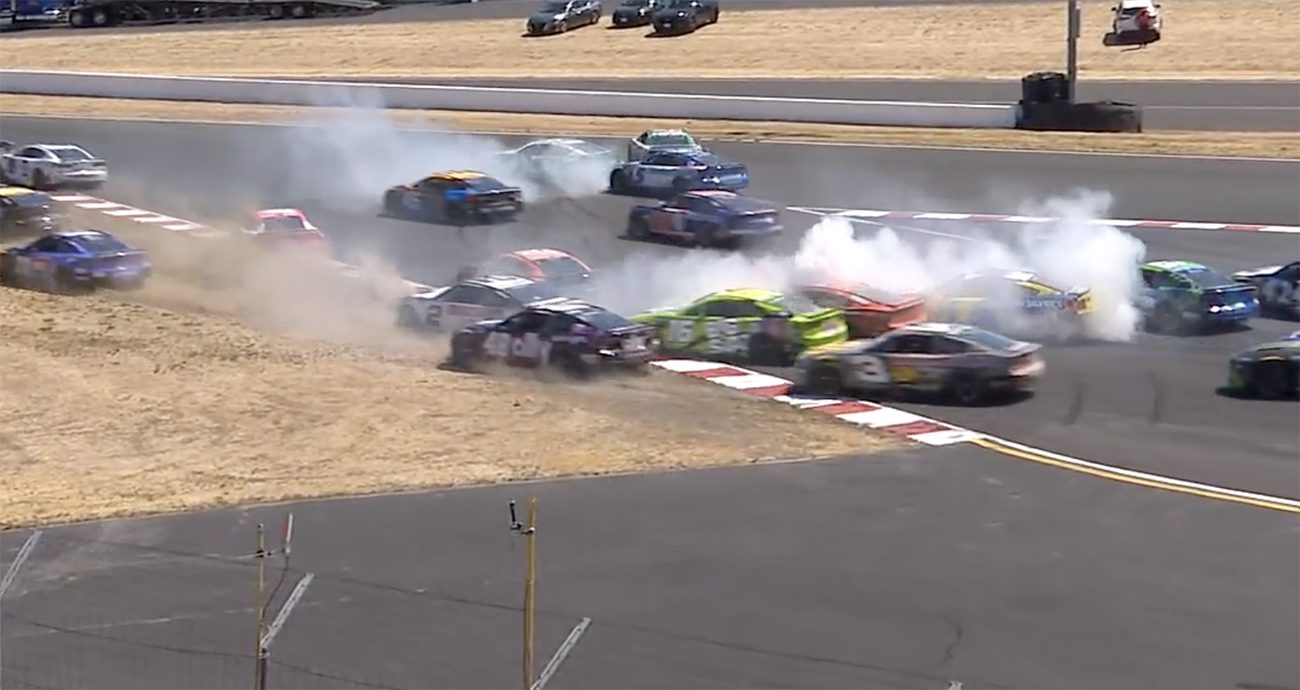 Chaos strikes on late-race restart with multicar incident taking out ...