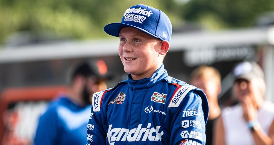 Keelan and Kevin Harvick race at Hickory Motor Speedway