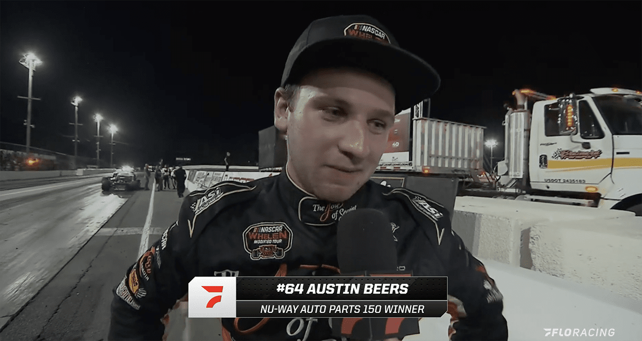 Austin Beers' Victory Lane interview from Lancaster Motorplex ...
