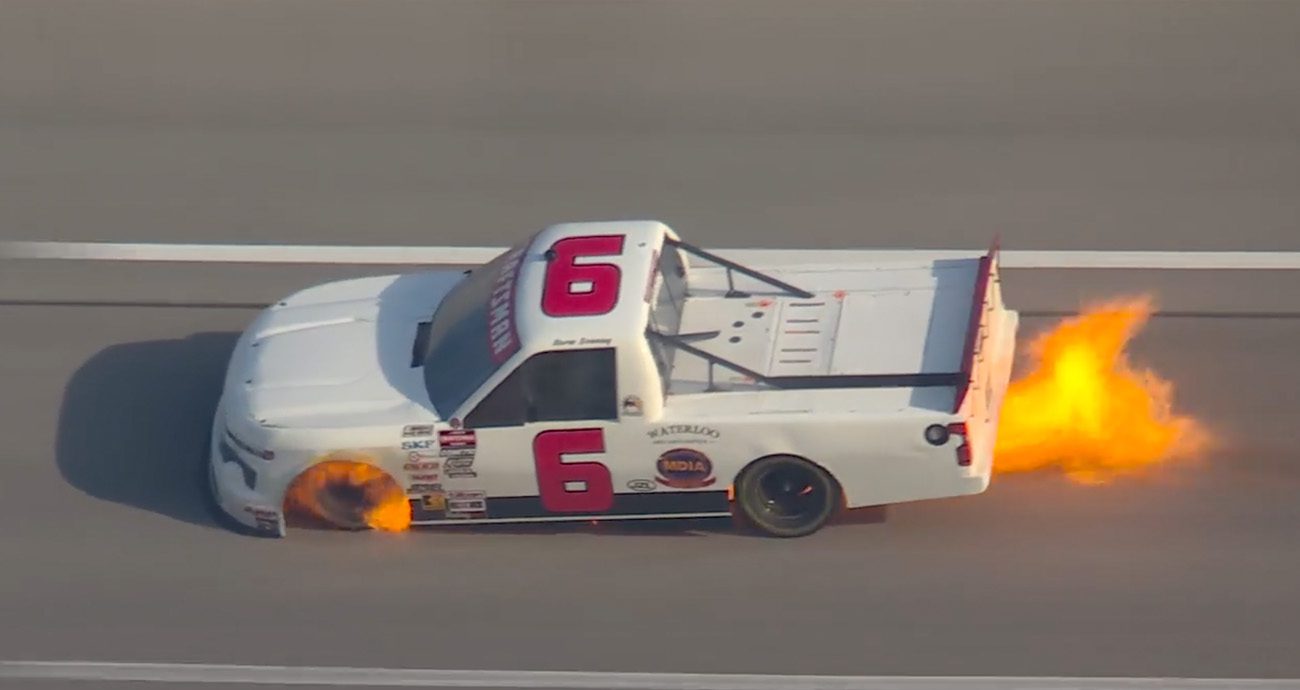 Norm Benning out late as No. 6 truck catches fire | NASCAR
