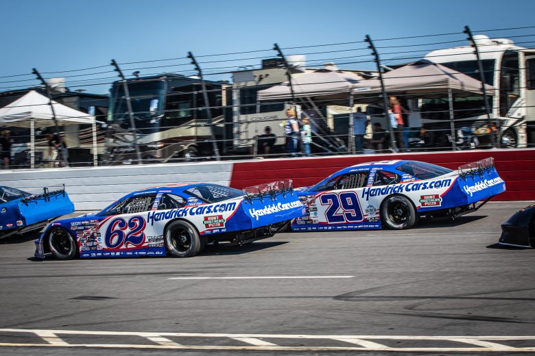 Keelan and Kevin Harvick racing late models at North Wilkesboro