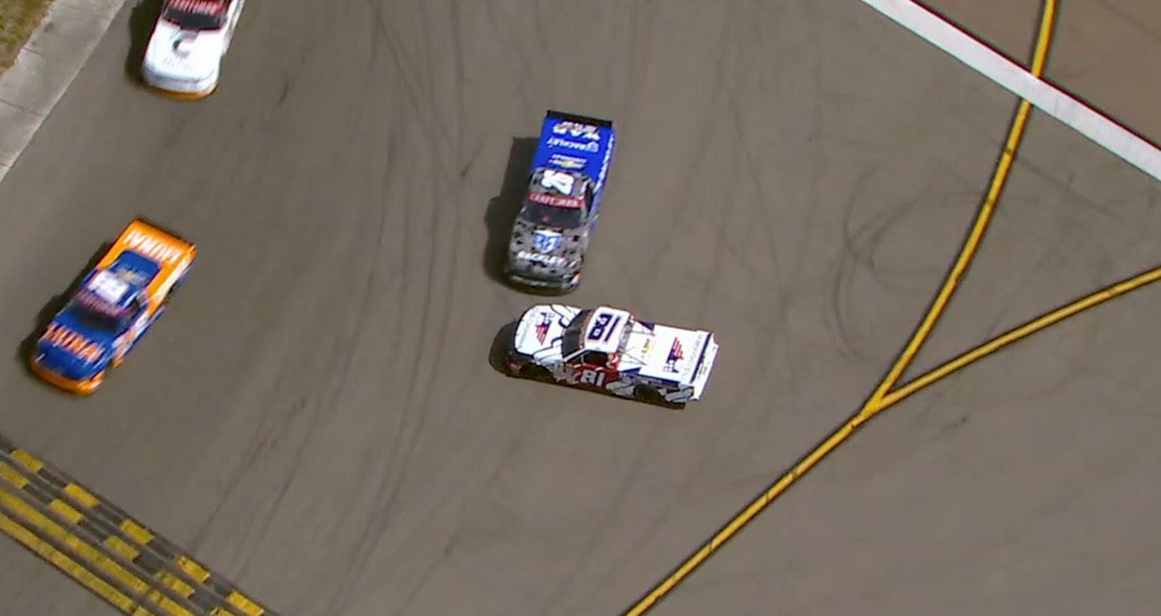 Caution! Kris Wright overcooks corner, clips Sutton | NASCAR