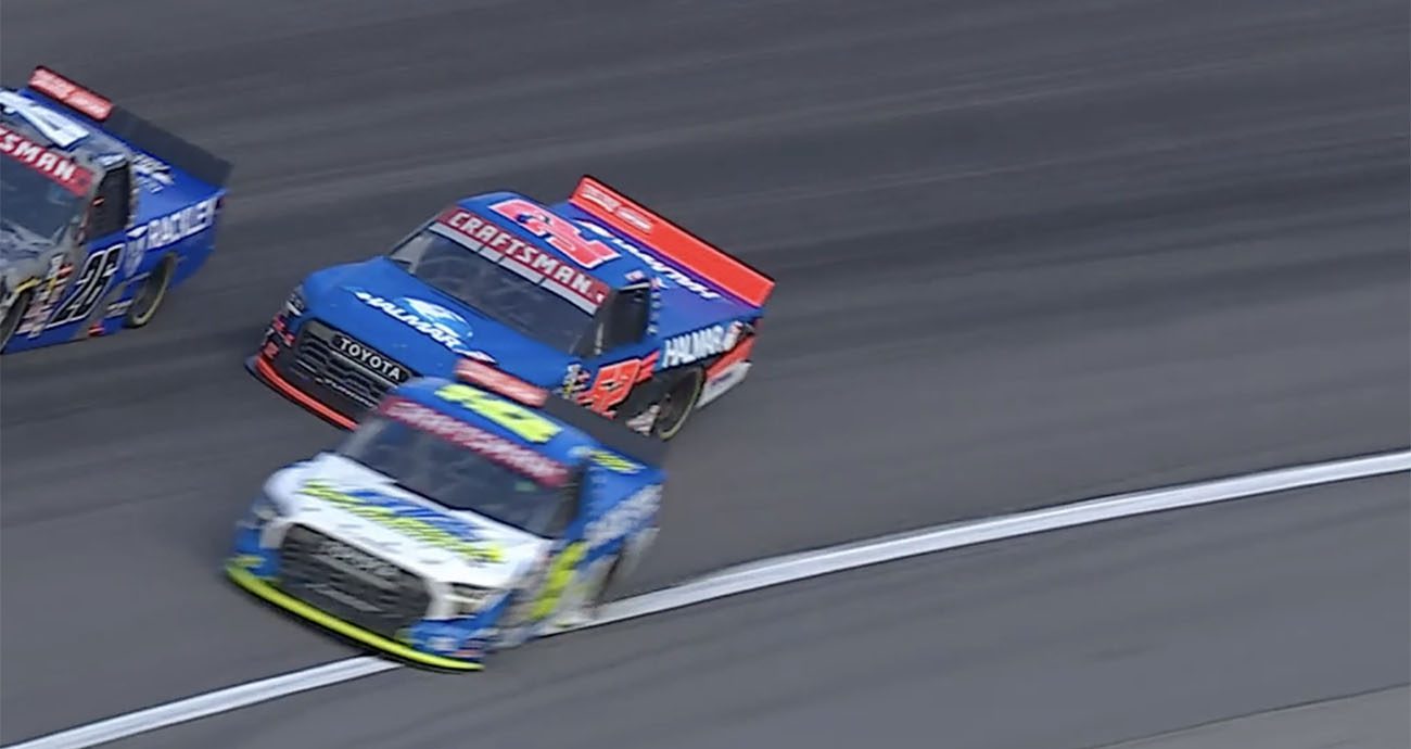 Close call! Friesen nearly collides with Gray while pitting | NASCAR