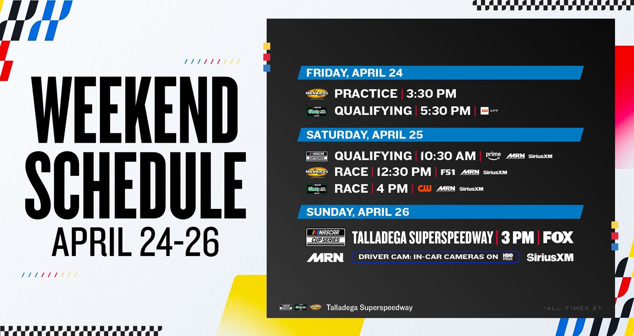 Weekend schedule for 2026 Talladega spring race | NASCAR